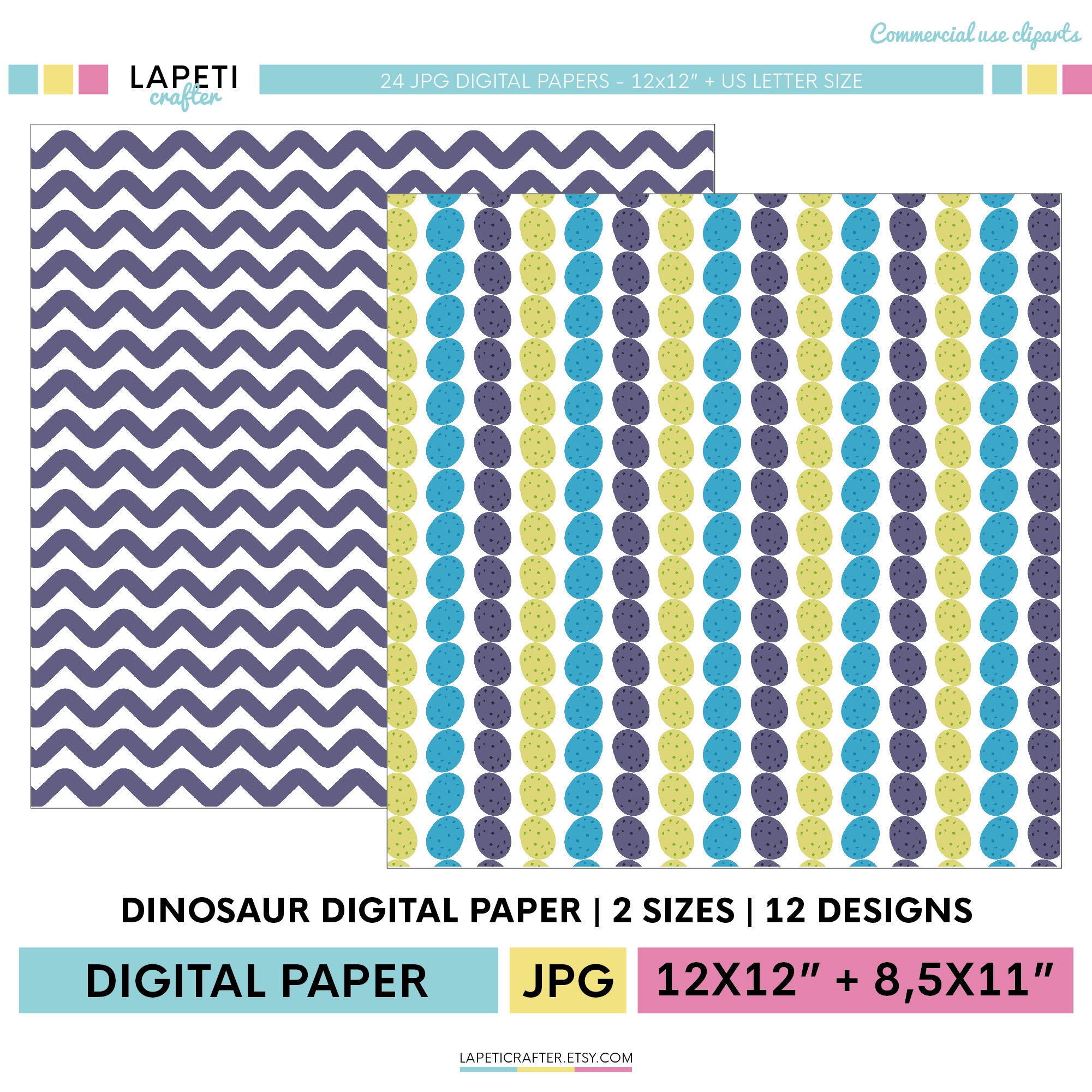 Dinosaur digital paper 12x12 Digital Scrapbooking Paper | Etsy