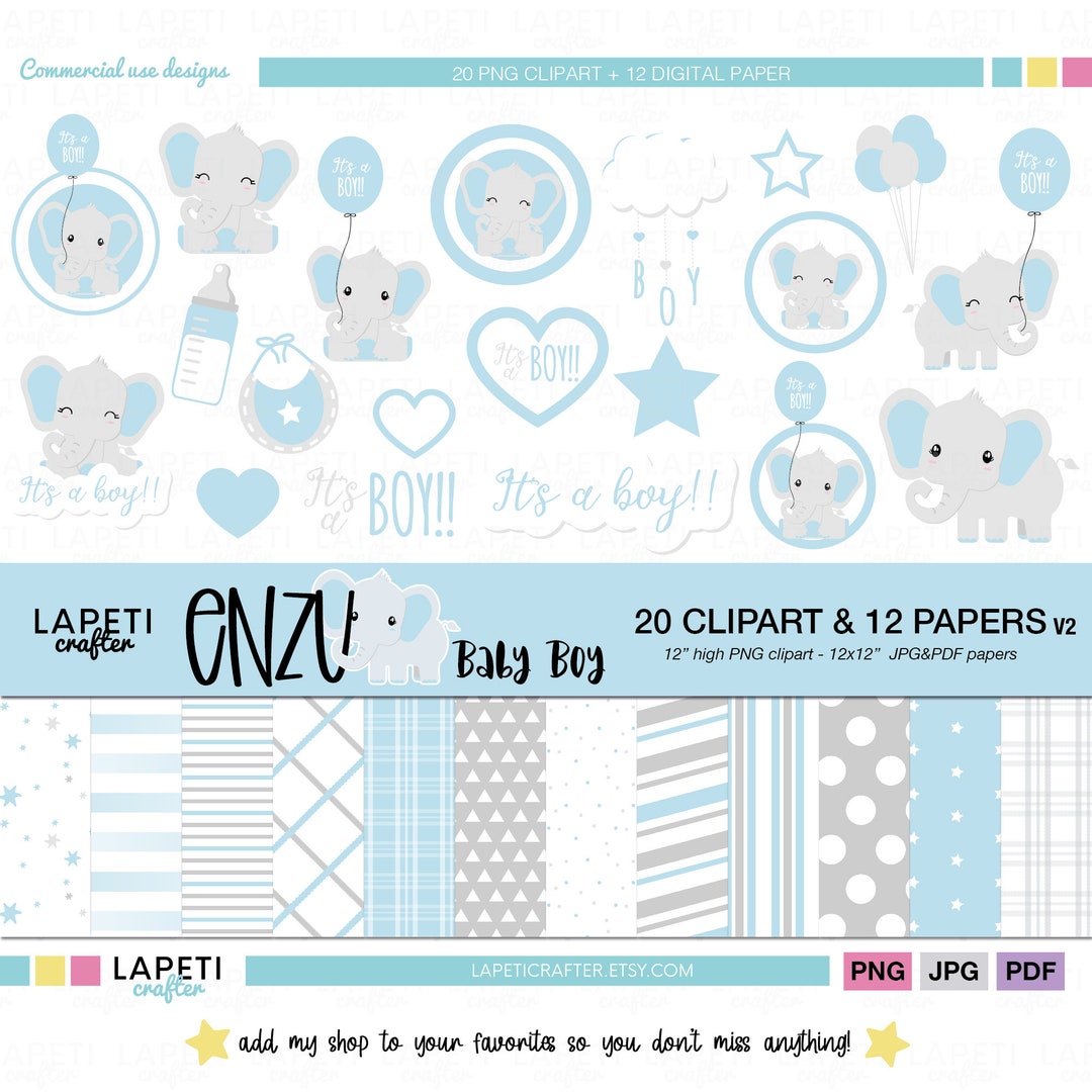 Baby Boy Elephant Clipart, Blue Elephant Baby Shower PNG, Baby Boy ...