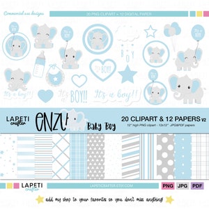 Baby Boy Elephant Clipart, Blue Elephant Baby Shower PNG, Baby Boy ...