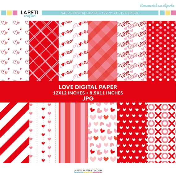 Valentines Day Digital Paper Pink & Red 12x12 Scrapbook | Etsy