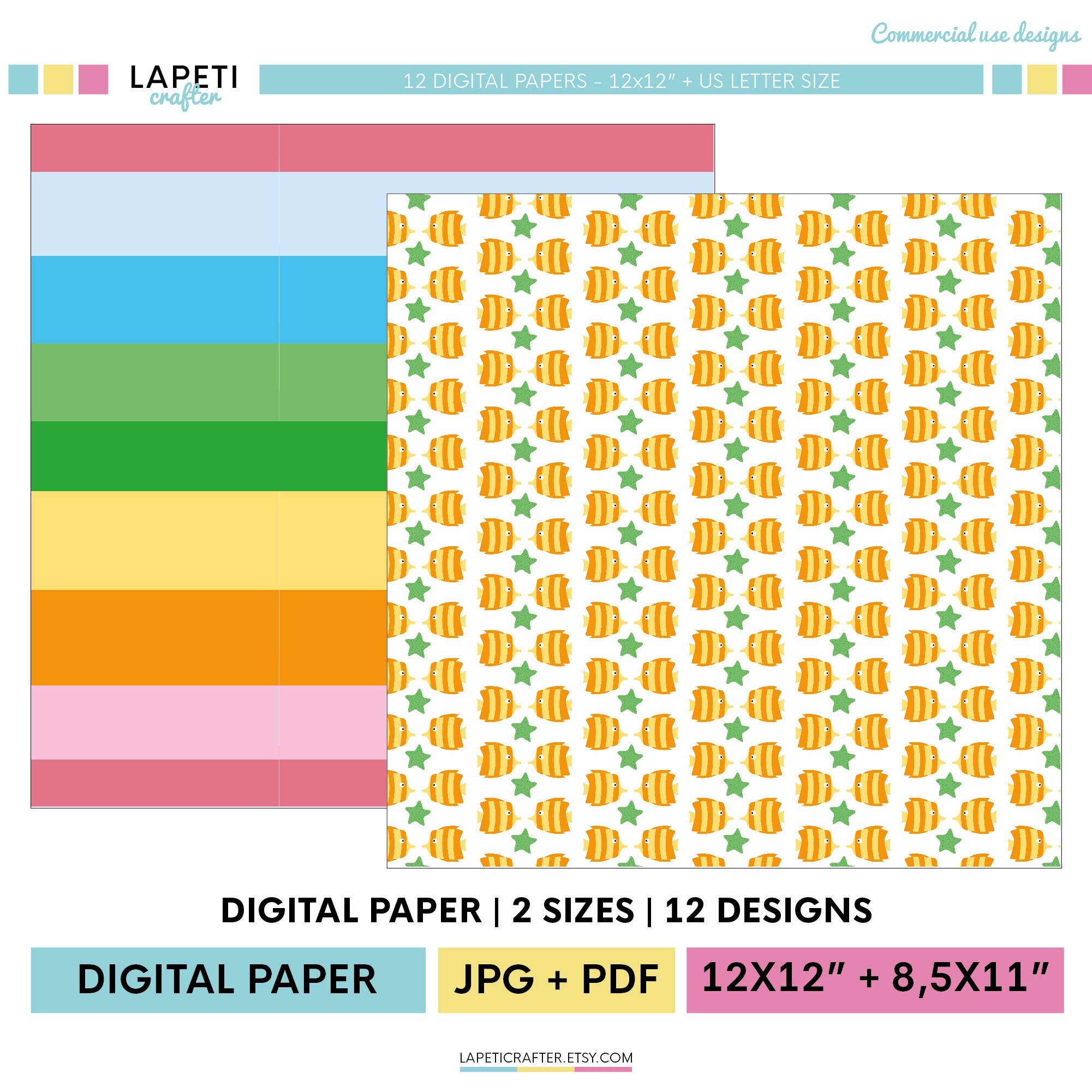 Sea animals digital paper pack digital patterns ocean | Etsy