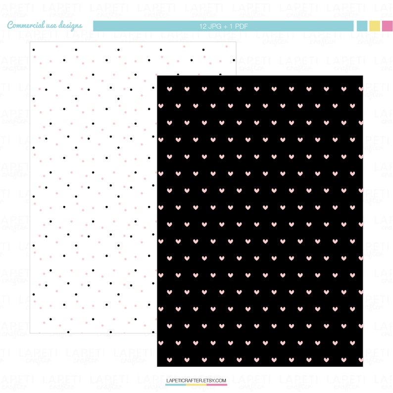 Pink and Black Digital Paper Pack - Geometric Scrapbook Papers, 12x12 ...