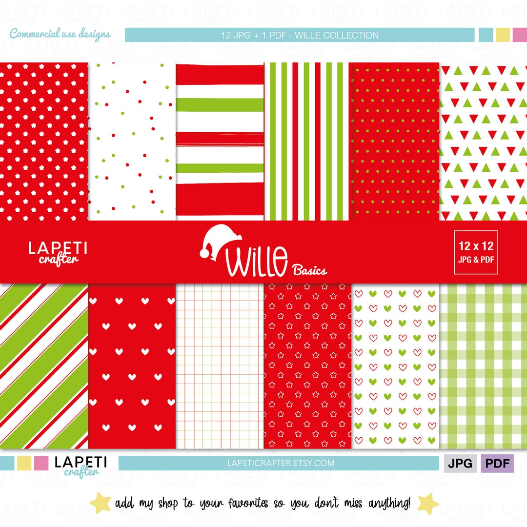 Red Green Scrapbooking Paper Digital Download, Basic Pattern Printable ...
