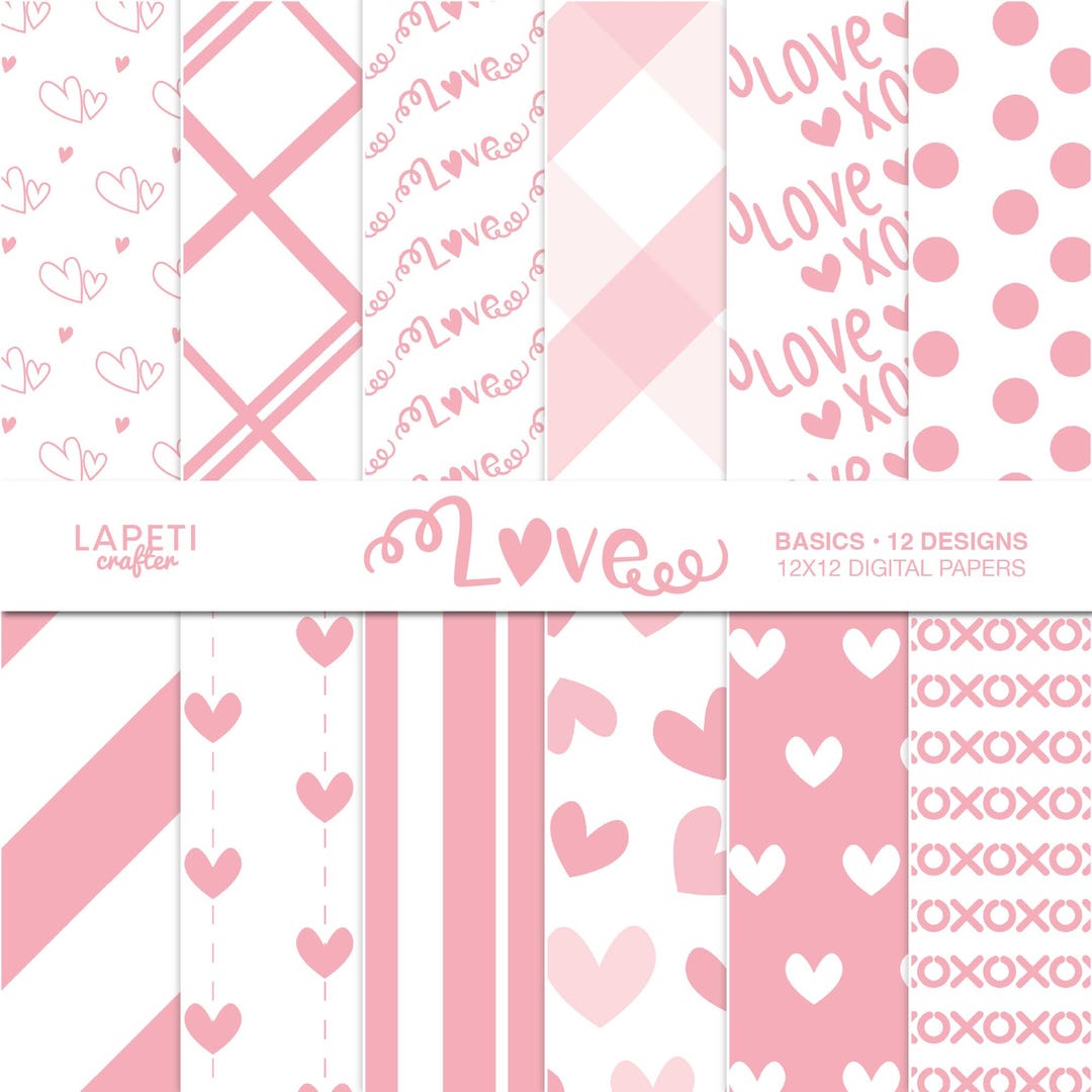 Blush Love Digital Paper Pack, Valentine Scrapbook Backgrounds ...