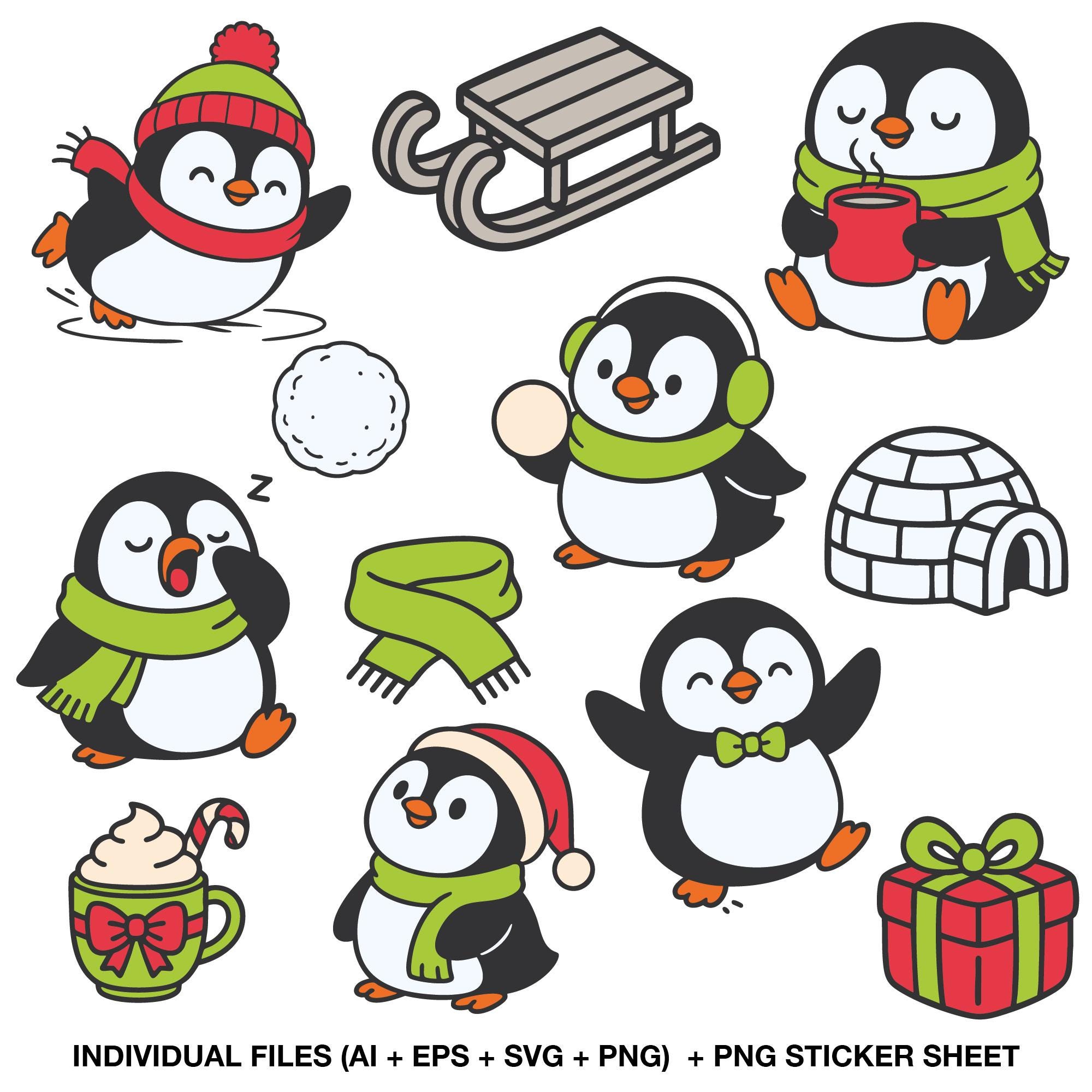 Cute Penguin Clipart Set, Winter Png Bundle for Kids Crafts, Christmas ...
