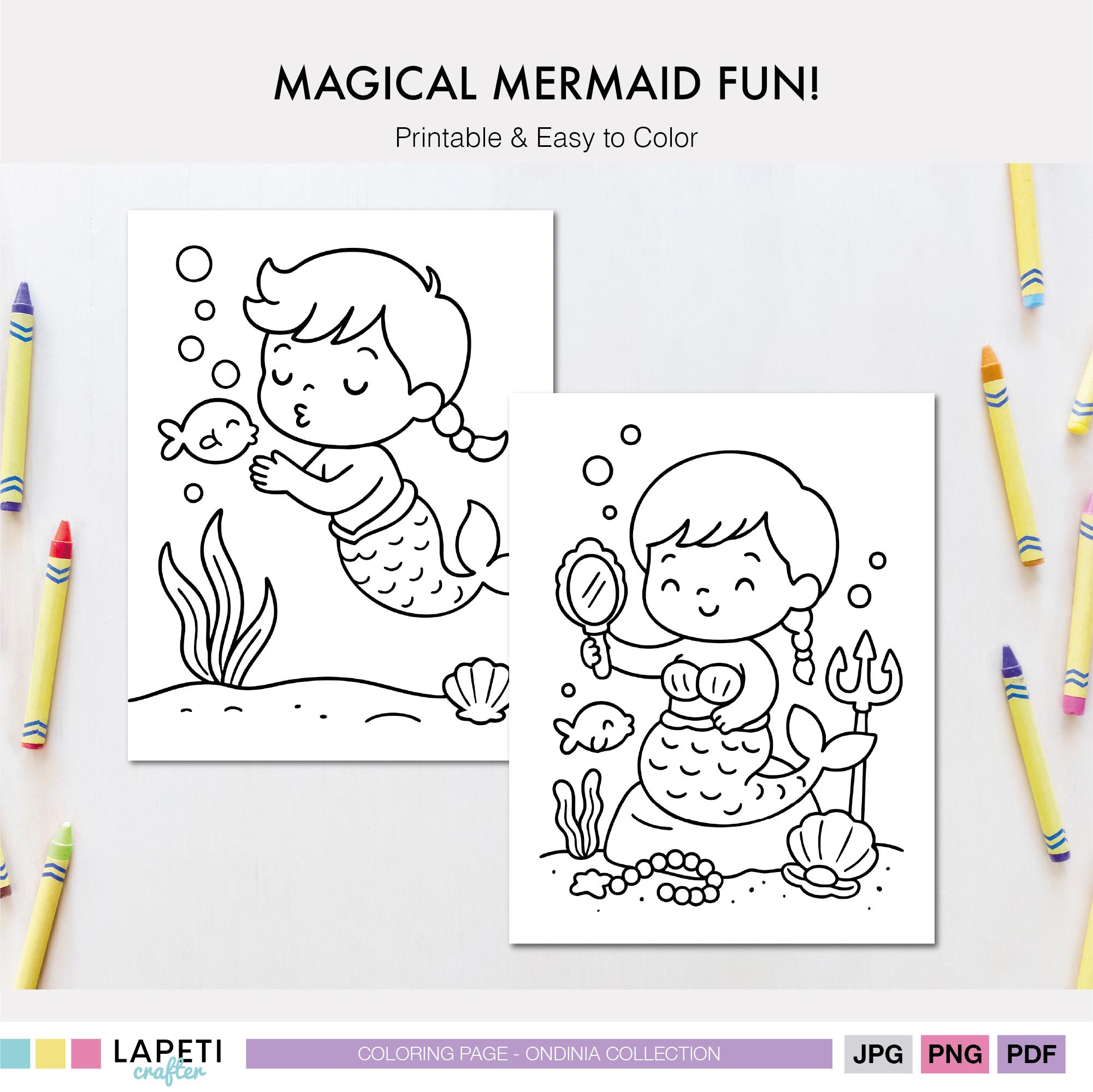 Mermaid Coloring Pages for Kids, Cute Under the Sea Printable Activity ...