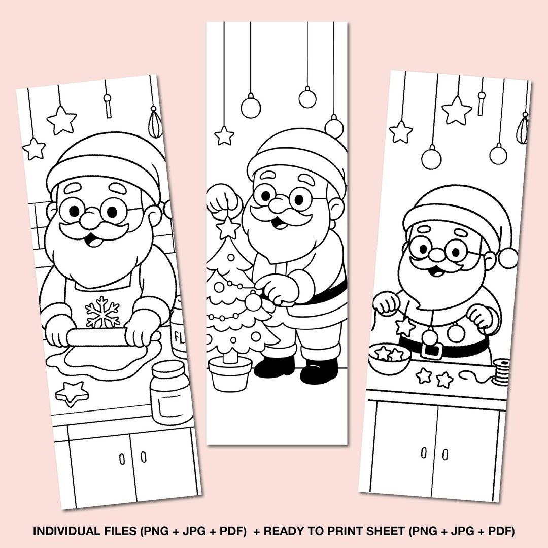 Christmas Coloring Bookmarks for Kids, Santa Coloring Bookmarks ...
