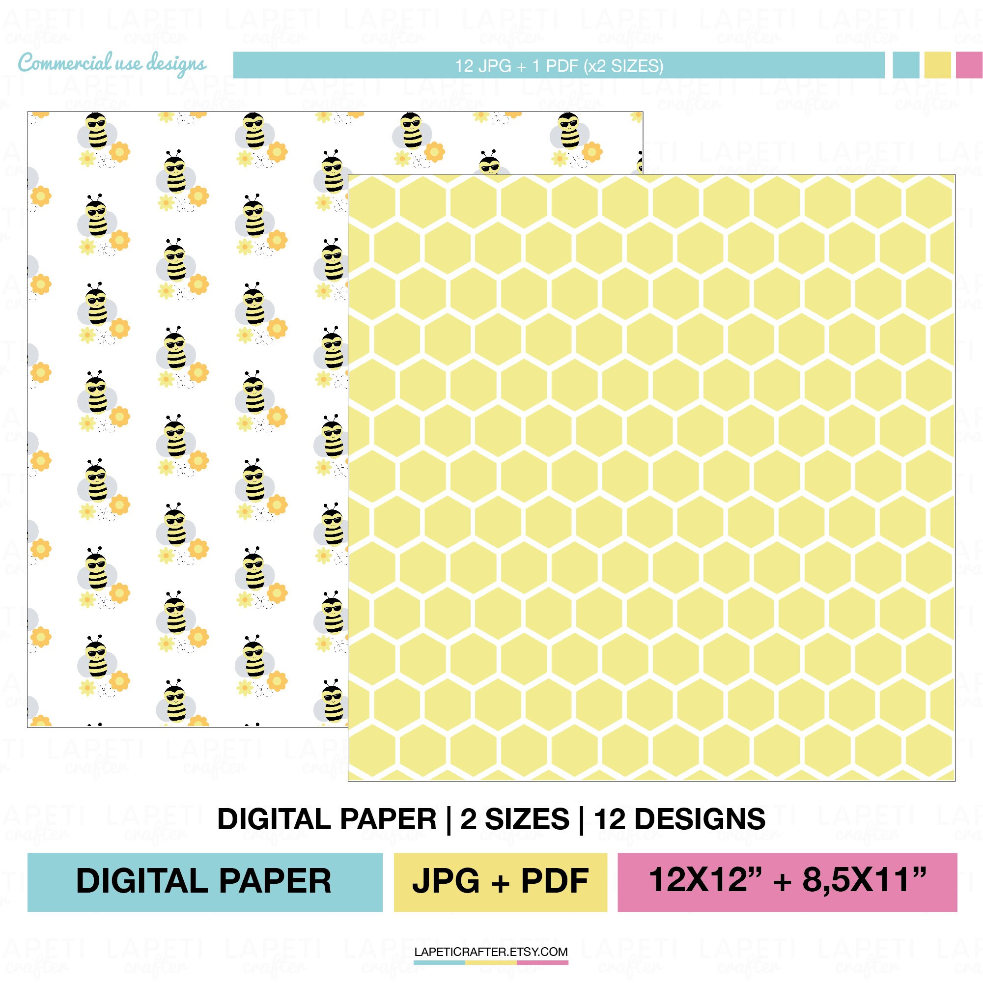 Bee Digital Paper 12x12 Digital Scrapbook Paper Honey - Etsy