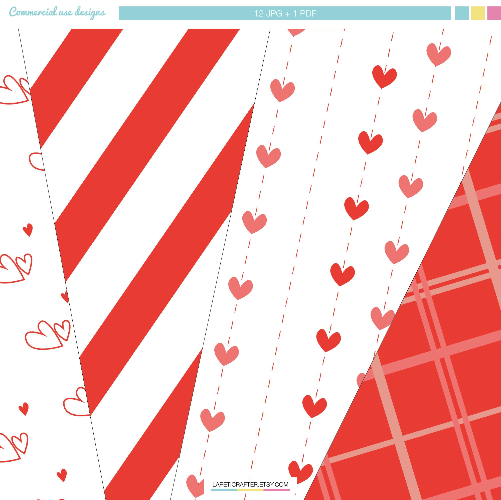Valentines Day Digital Paper Pink & Red 12x12 Scrapbook - Etsy