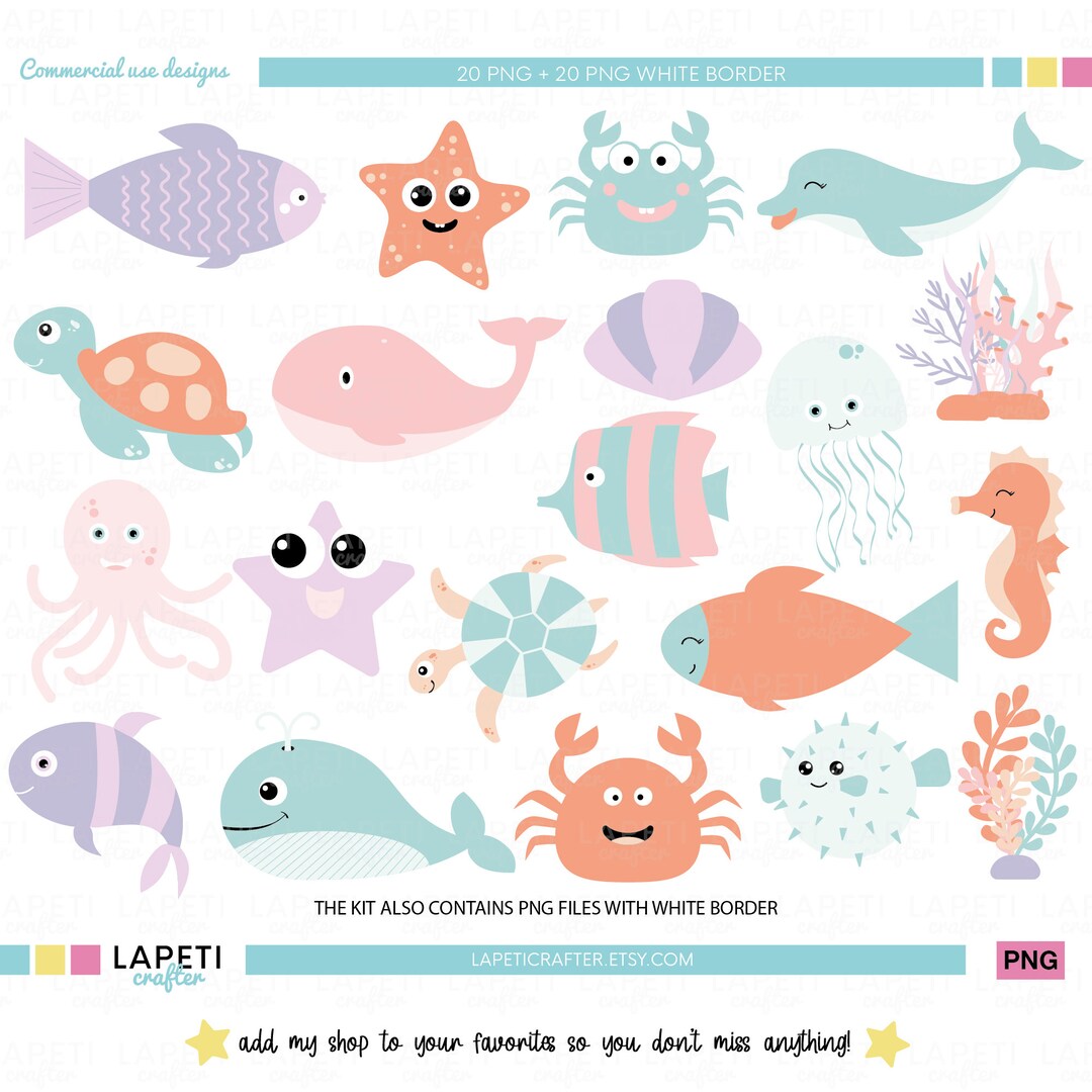 Ocean Animals Clipart | 20 Png Files With Transparent Background | Sea ...