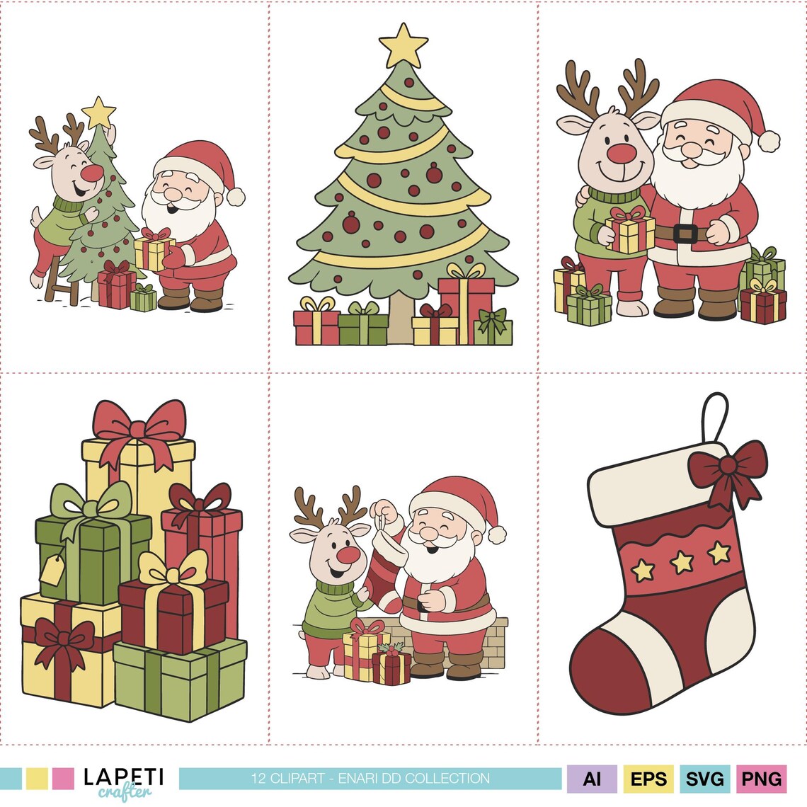 Santa and Reindeer Clipart, Santa Png Digital Download, Reindeer Png ...