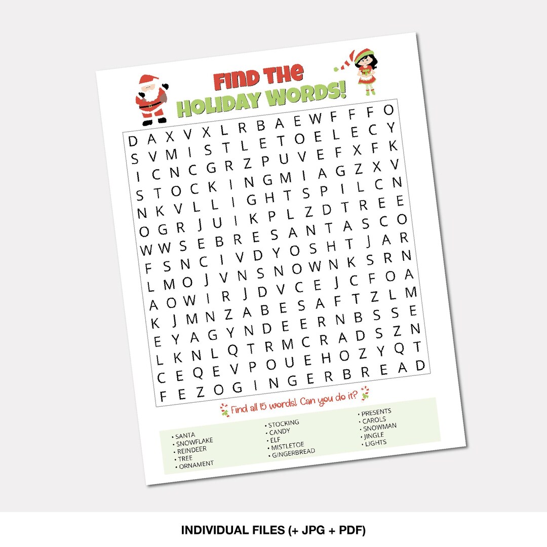 Christmas Word Search Printable, Kids Holiday Activity Sheet, Classroom ...