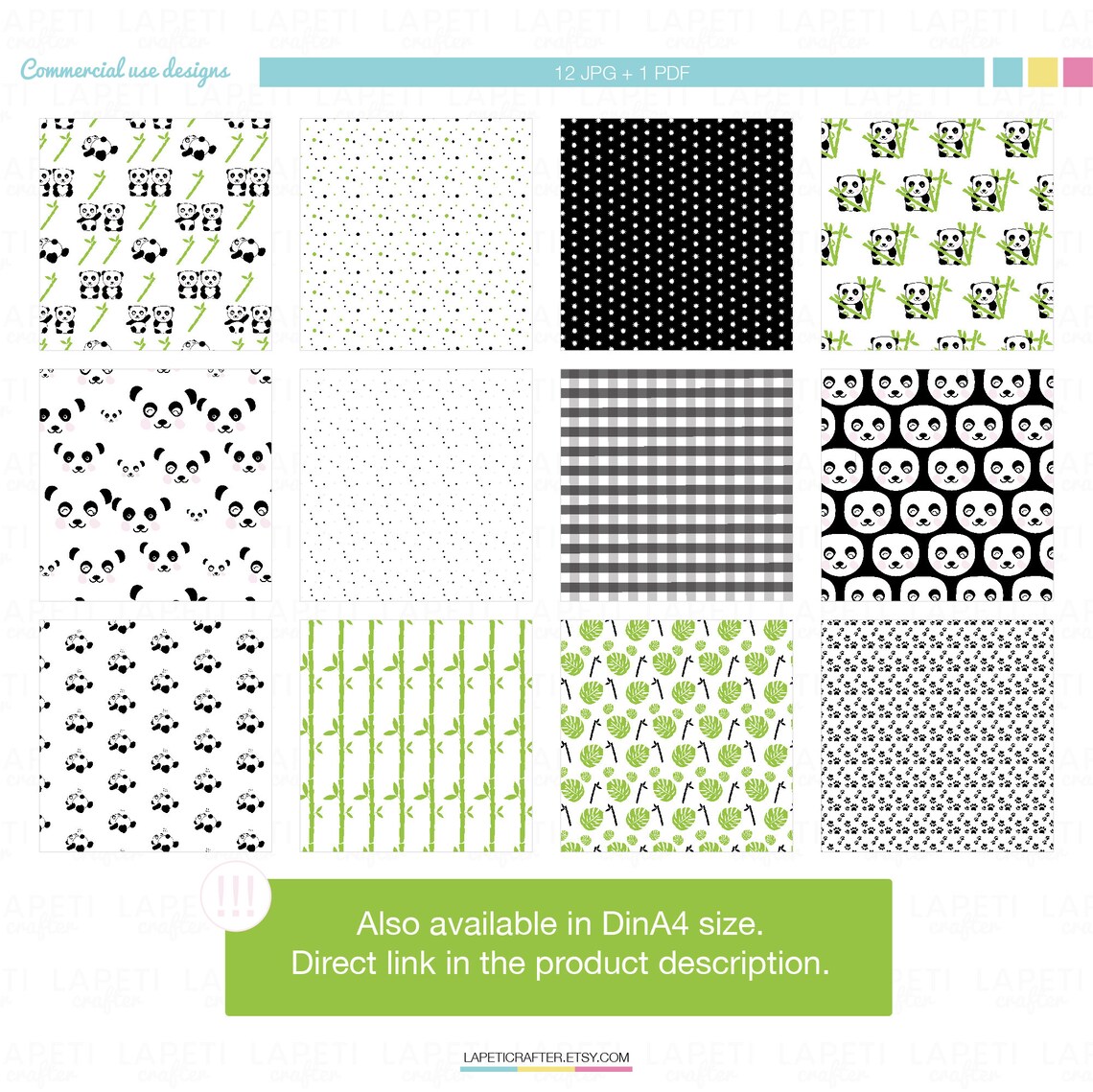 Panda Bear Digital Paper for Scrapbooking 12x12 Digital - Etsy