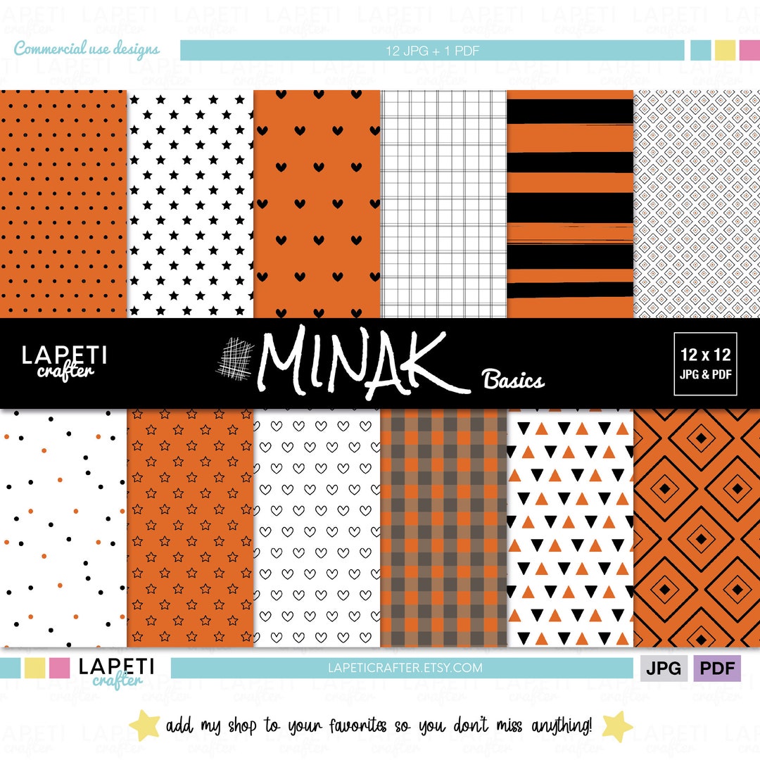 Black and Orange Digital Paper for Scrapbooking Instant Download Paper ...