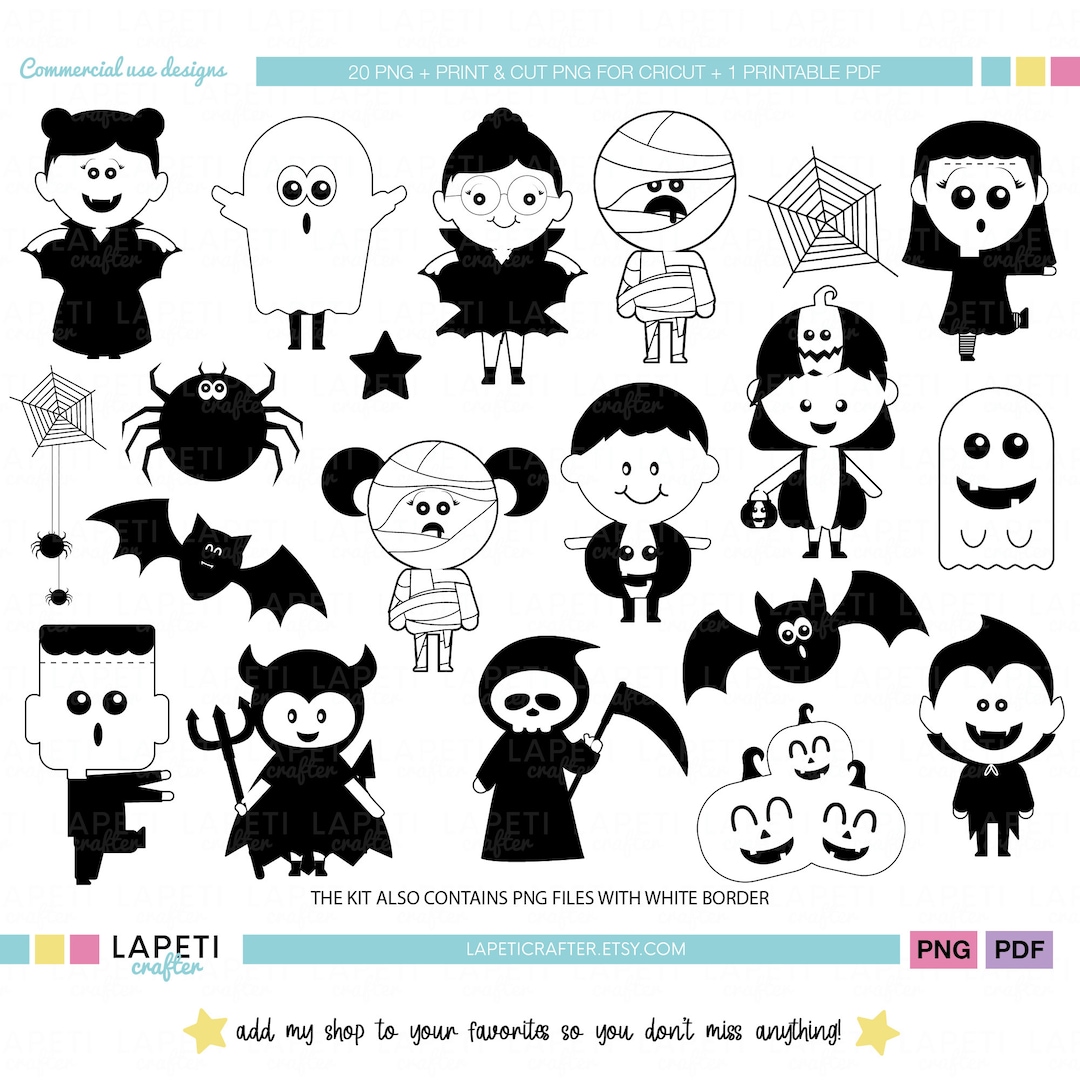 Halloween Clipart Bundle, Spooky Kids Png Clipart, Digital Sticker ...