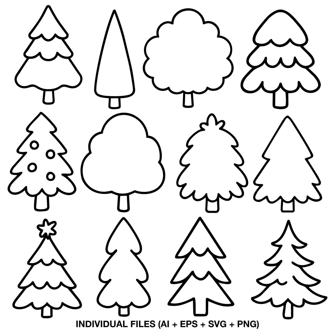 Christmas Tree SVG Bundle, Winter Pine Clipart Set for Crafts, Outline ...