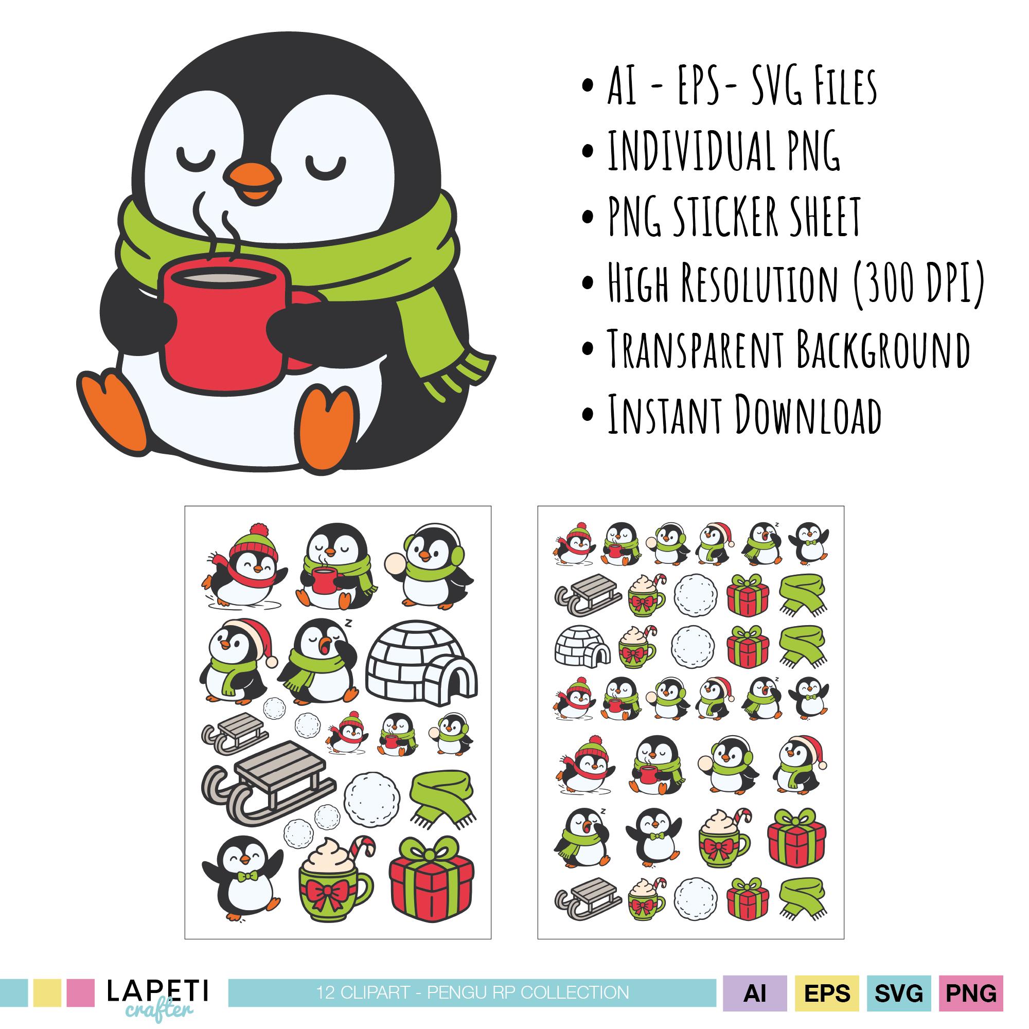 Cute Penguin Clipart Set, Winter Png Bundle for Kids Crafts, Christmas ...