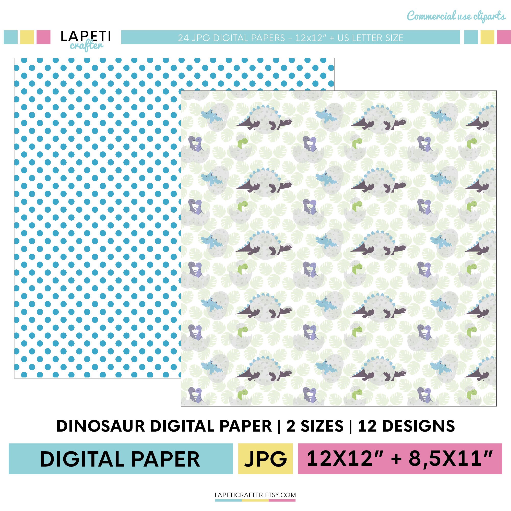Dinosaur digital paper 12x12 Digital Scrapbooking Paper | Etsy