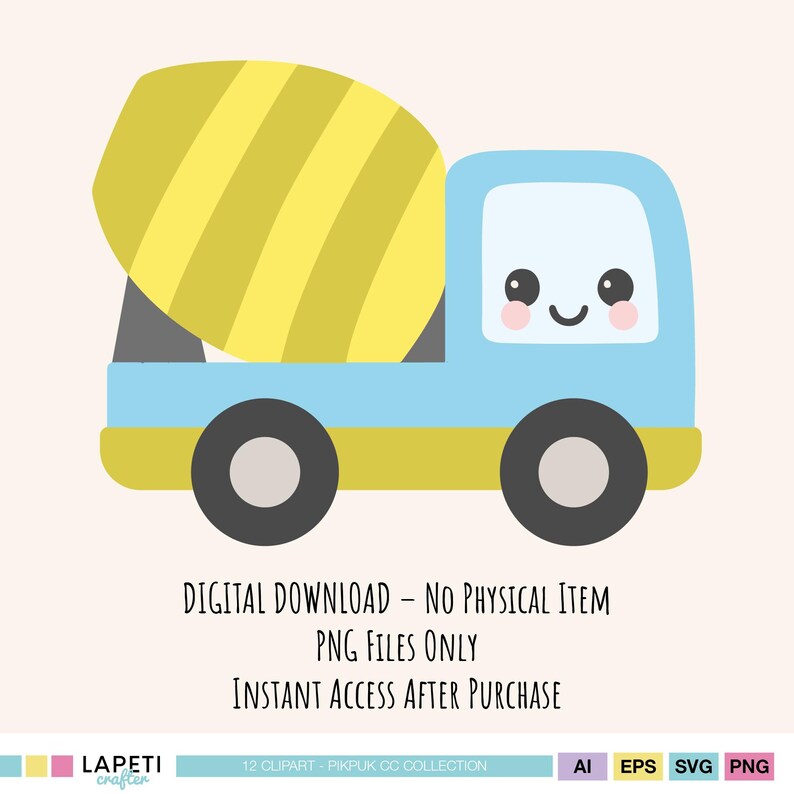 Construction Vehicles Clipart Set for Kids, Cute Builder Trucks PNG for ...