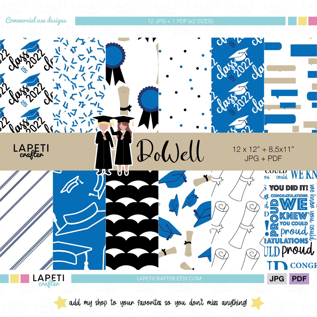 Digital Papers for Graduation in Blue Colors 12 Decorated - Etsy