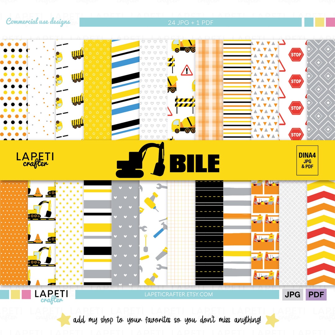 Construction Digital Printable Paper Boy Excavator Birthday Digital ...