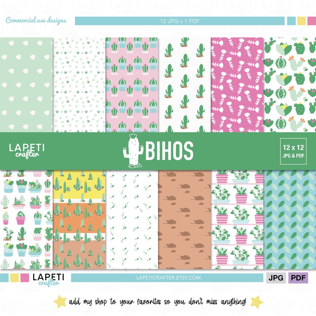 Digital Background With Succulents and Cactus Digital Scrapbooking Kit ...