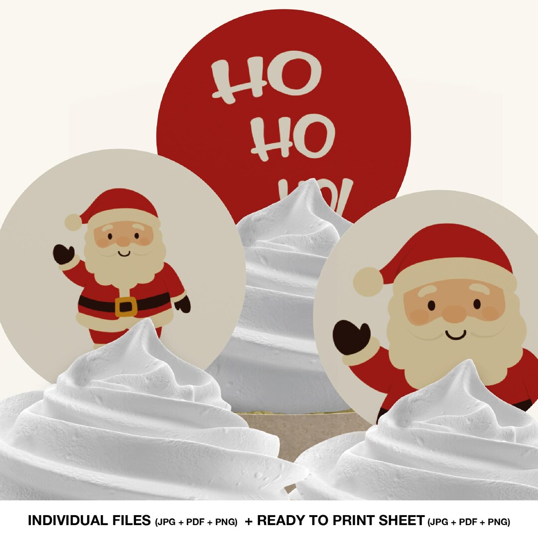 Printable Santa Cupcake Toppers | Christmas Party Decorations (digital ...