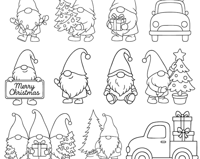 Christmas Gnome Digital Stamps, Cute Christmas Gnomes PNG for Stickers ...