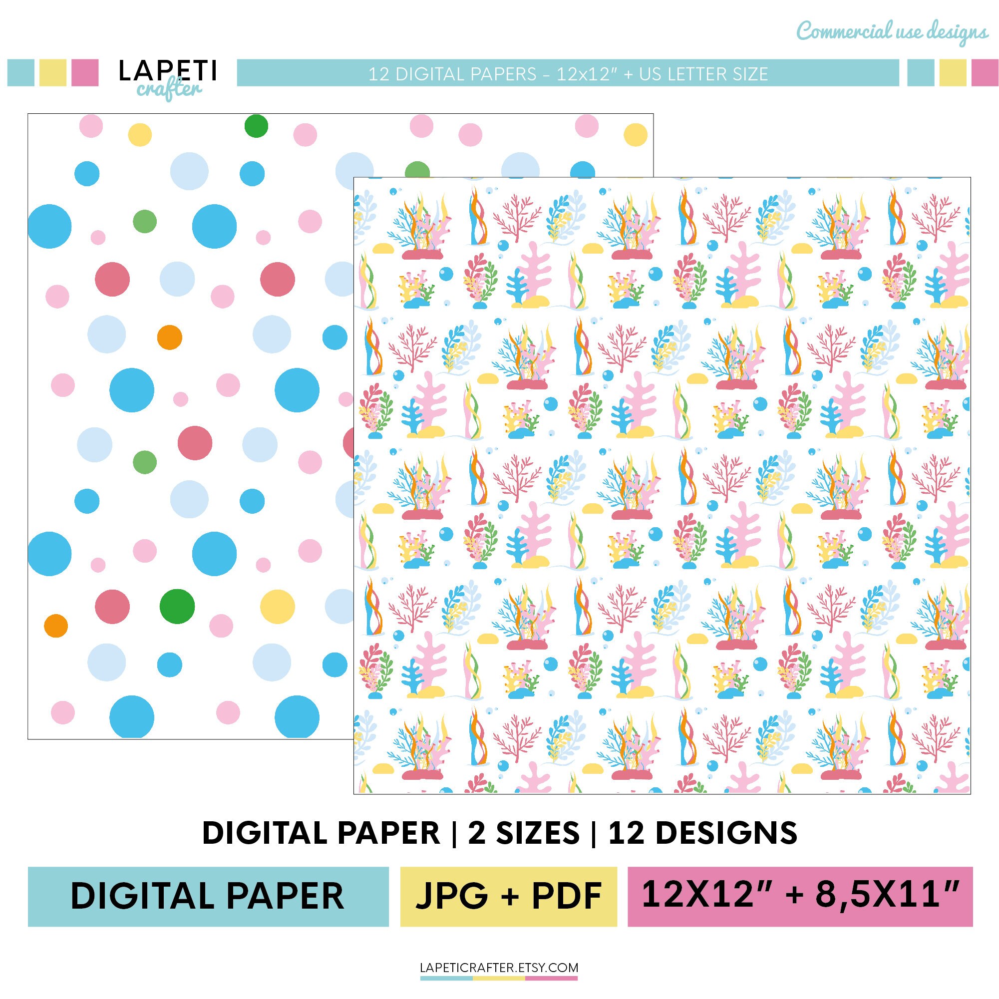 Sea animals digital paper pack digital patterns ocean | Etsy