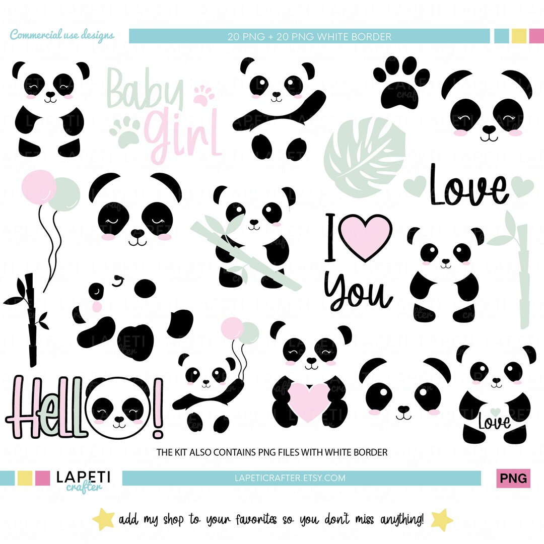 Baby Girl Panda Clipart Bundle 20 PNG Files Commercial Use Digital ...
