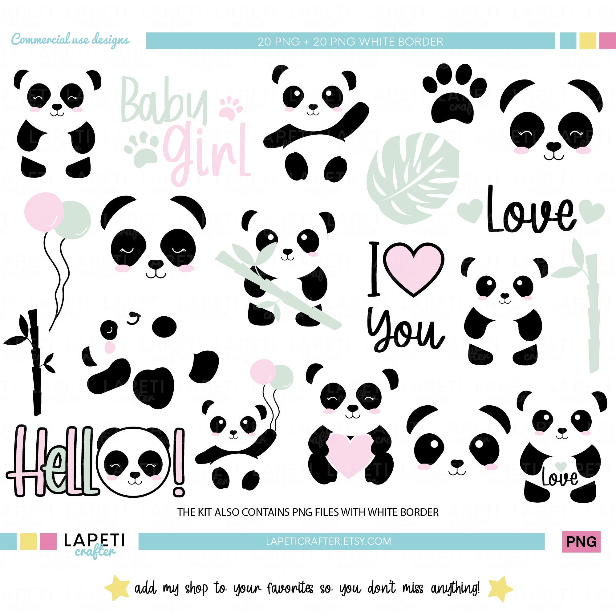 Baby Girl Panda Clipart Bundle 20 PNG Files Commercial Use - Etsy Canada