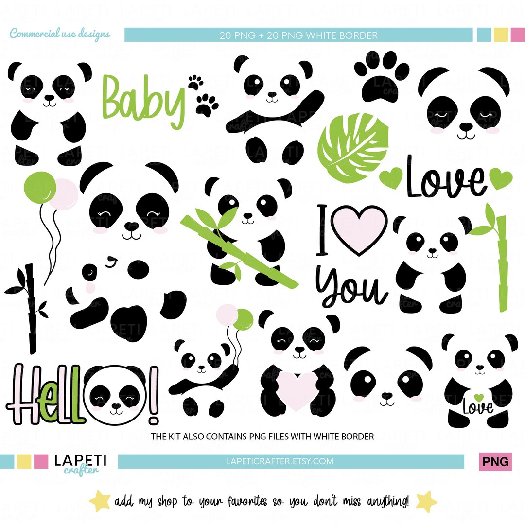 Panda Clipart Bundle 20 PNG Files 20 PNG With White Border Commercial ...