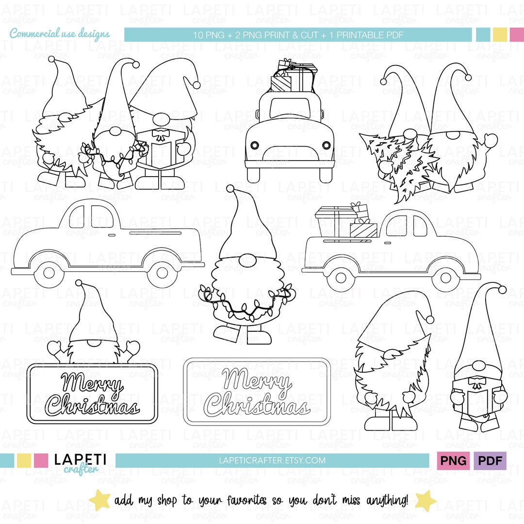 Christmas Gnomes Digital Stamp Gnome Coloring Digi Stamp Scrapbooking ...