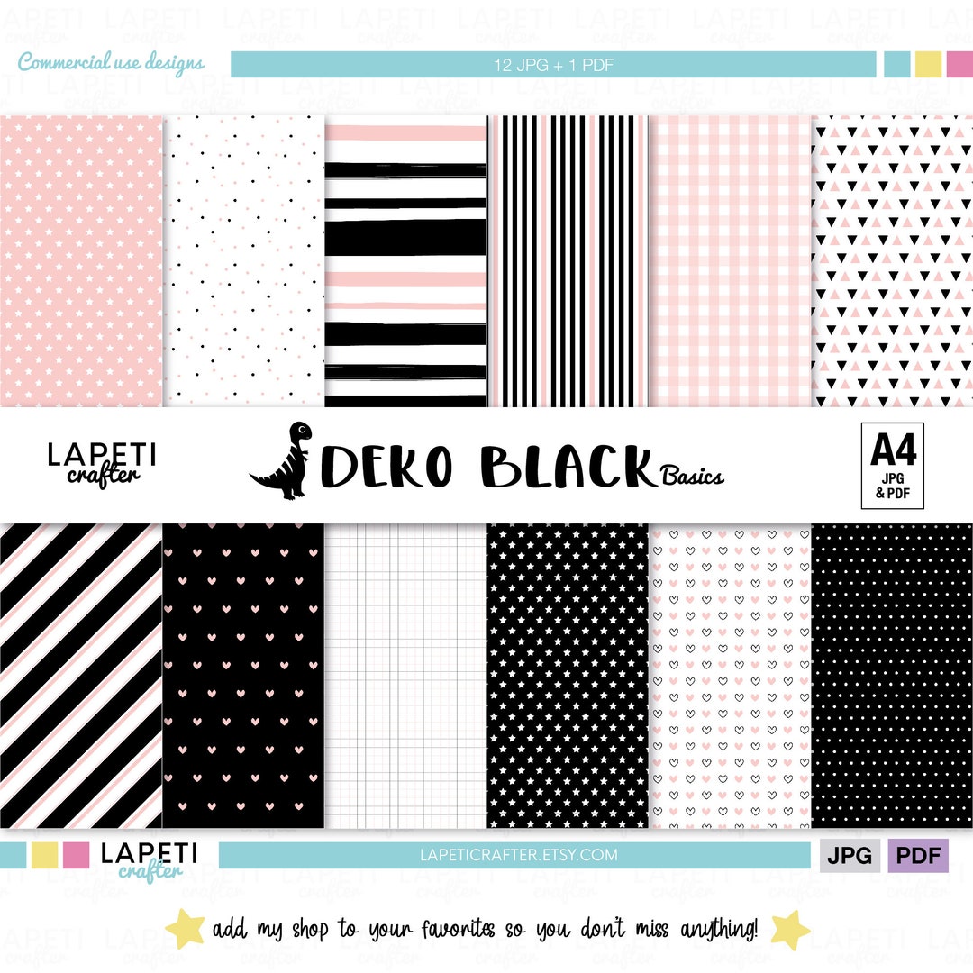 Pink and Black Digital Paper Pack - Geometric Scrapbook Papers, 12x12 ...