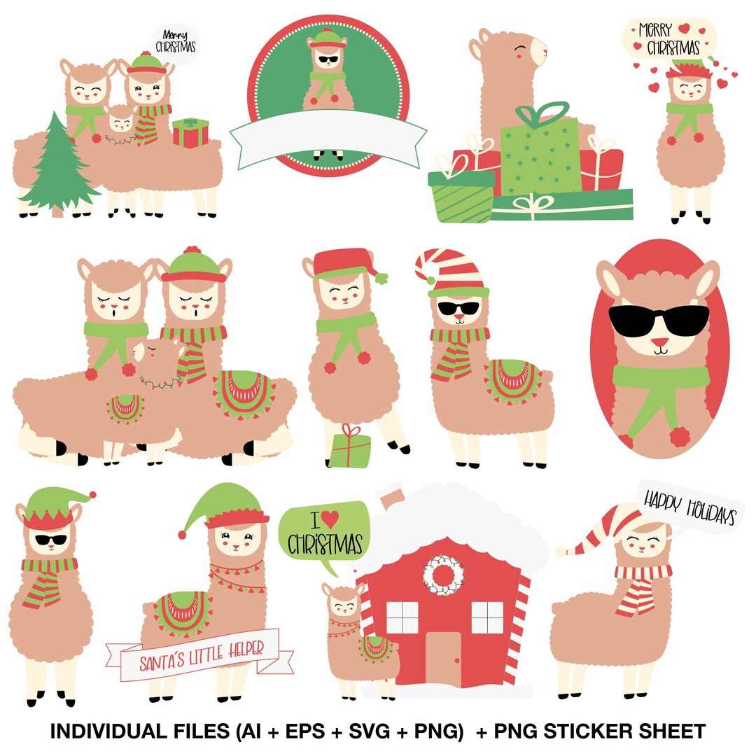 Christmas Llama Clipart Set | Holiday Alpaca PNG Bundle (instant ...