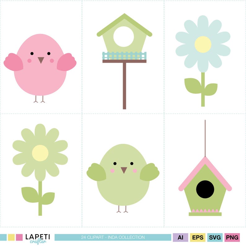 Cute Birds Clipart Set, Pastel Spring Birds PNG, Kawaii Baby Bird ...