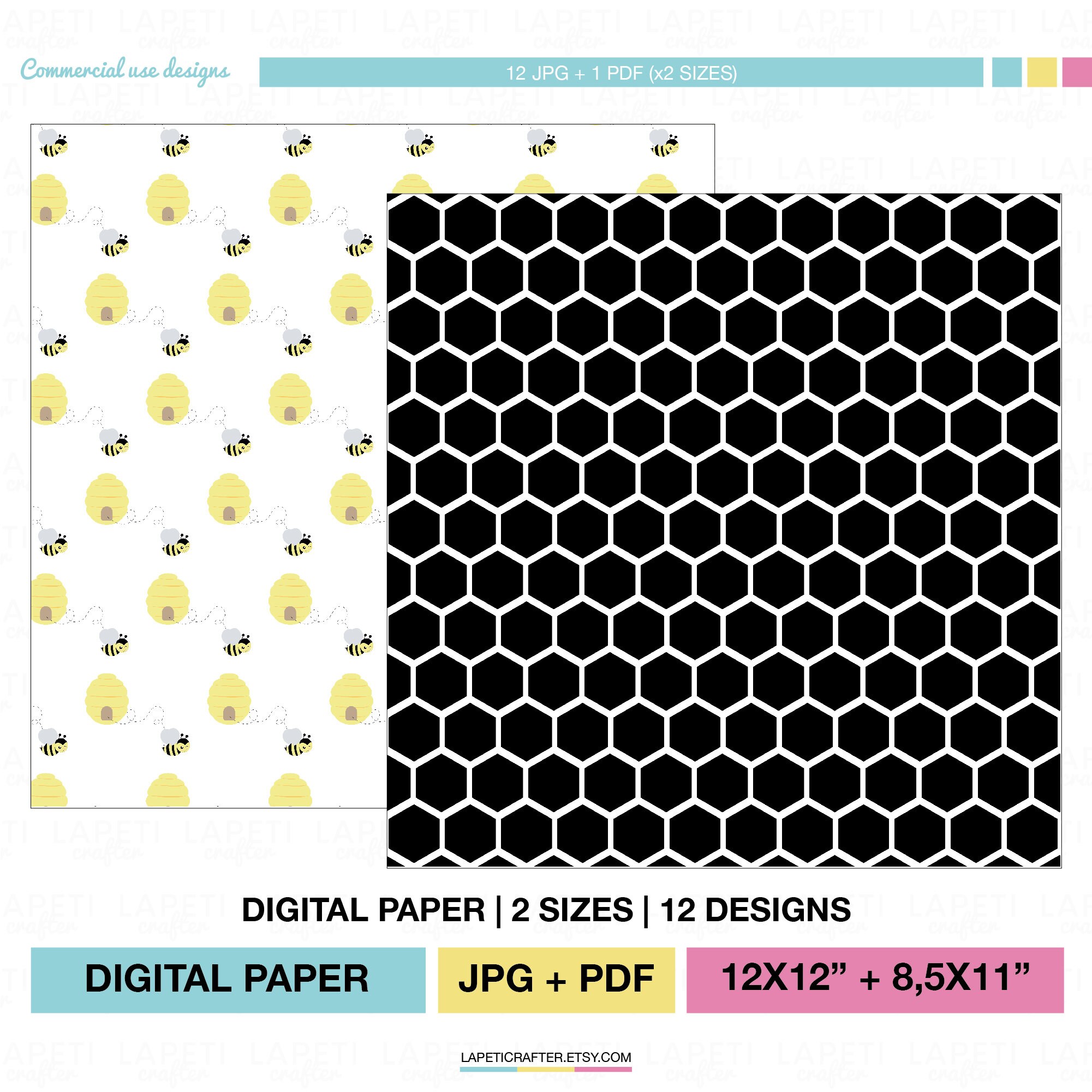 Bee Digital Paper 12x12 Digital Scrapbook Paper Honey - Etsy