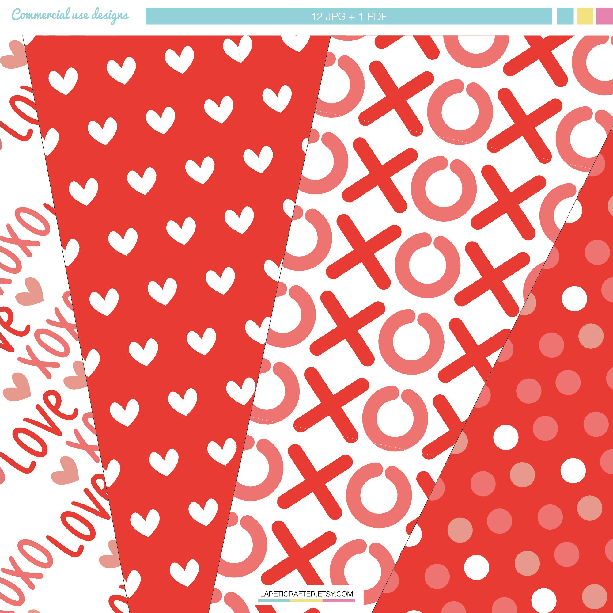 Valentines Day Digital Paper Pink & Red 12x12 Scrapbook - Etsy