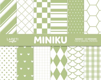 Green Digital Papers, Basic Printable Scrapbook Paper Pack, 12x12 Green ...
