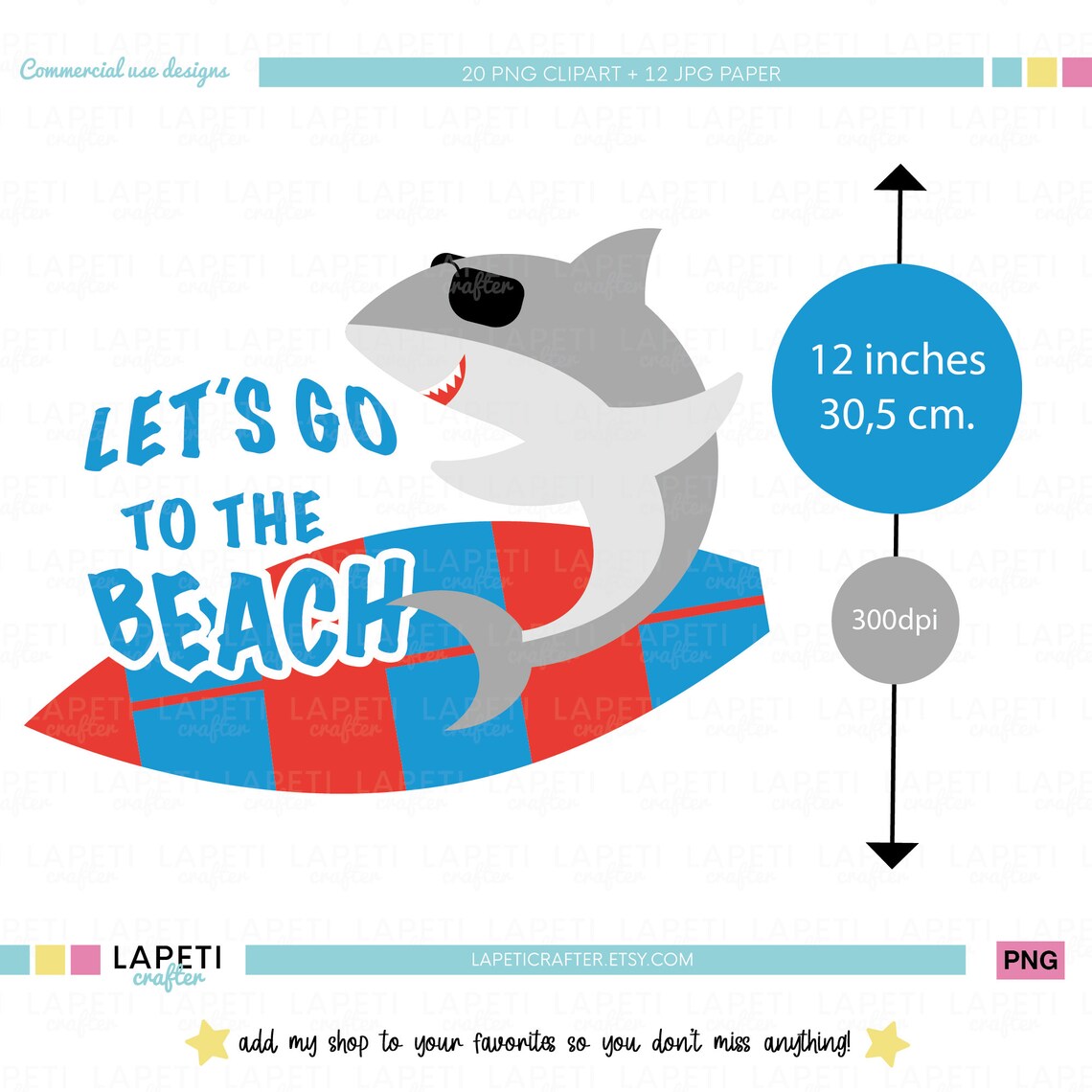 SHARK Clipart and Digital Paper Kit 20 PNG Files 12 Jpg - Etsy