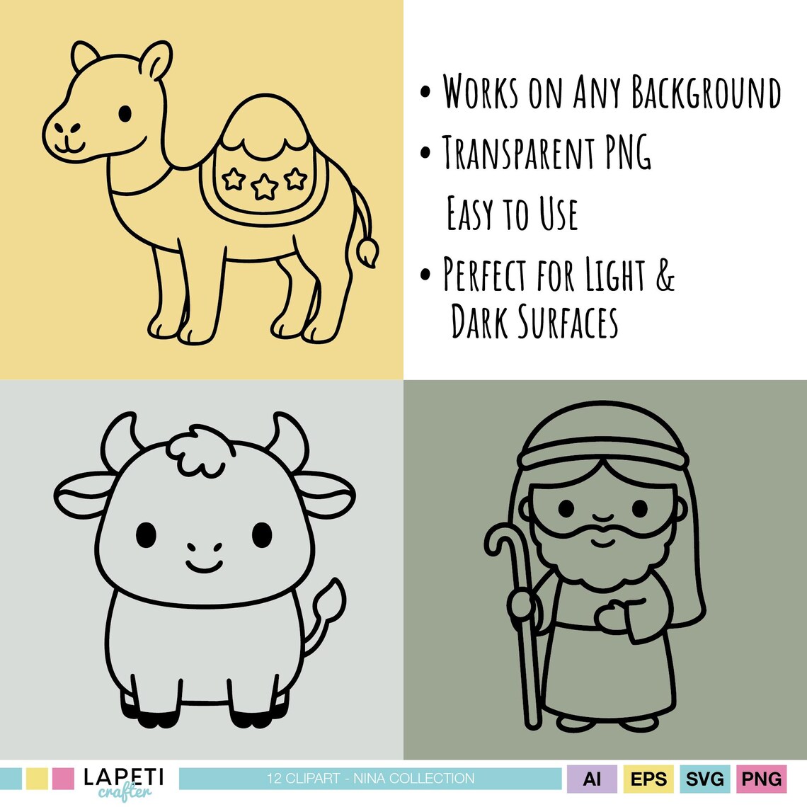 Nativity Christmas Clipart Bundle, Cute Nativity PNG for Stickers, Baby ...