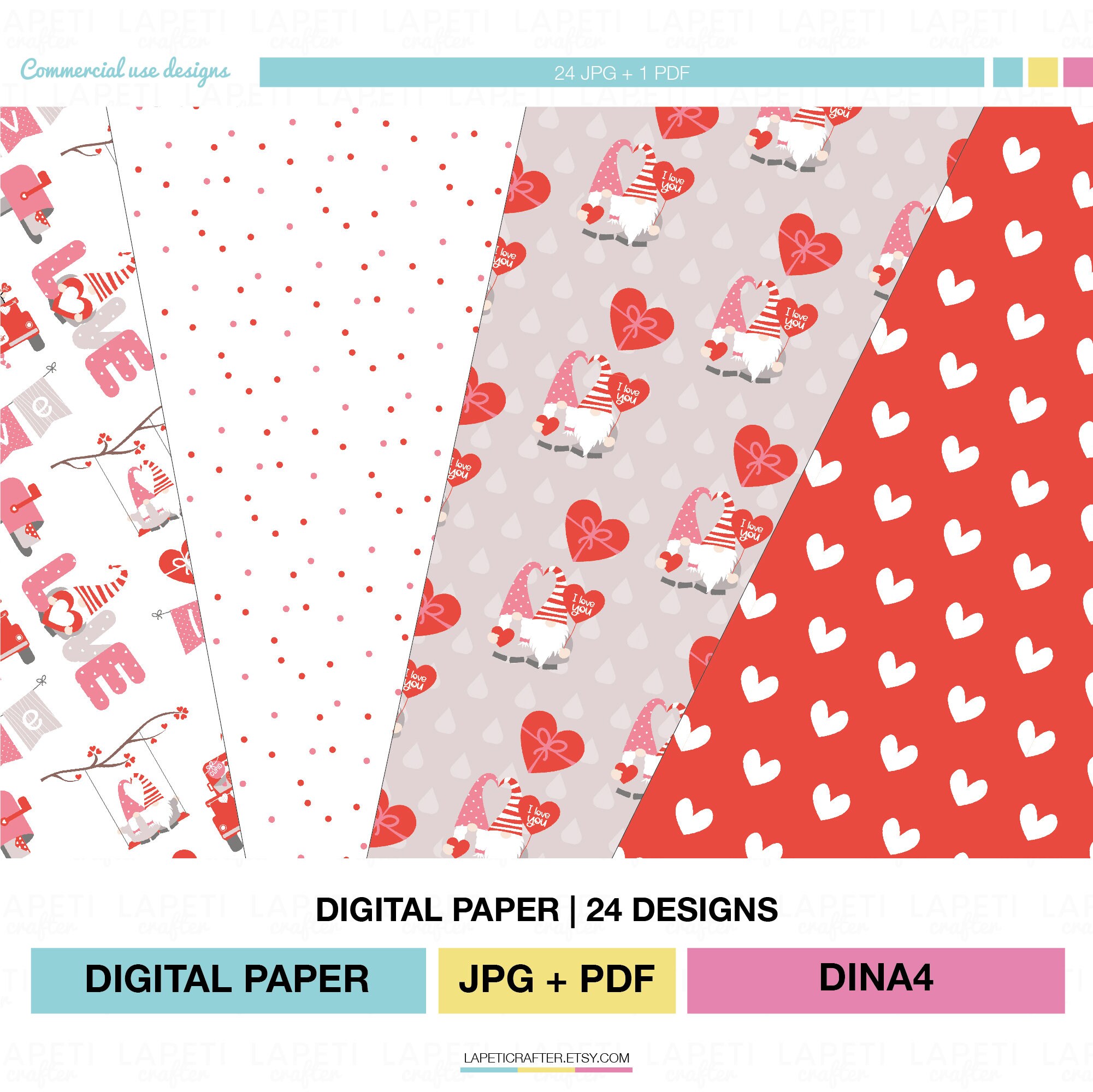 Paper Paper Ephemera 24 JPG Valentine's Day Printable Paper with Gnomes ...