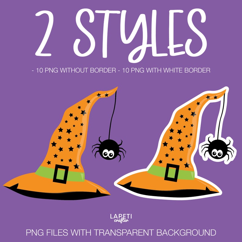 Witch Hat Clipart Set, Halloween Hat PNG Bundle With Spiders, Cute ...