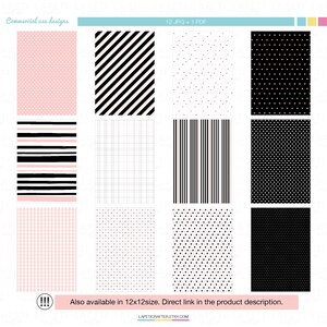 Pink and Black Digital Paper Pack - Geometric Scrapbook Papers, 12x12 ...