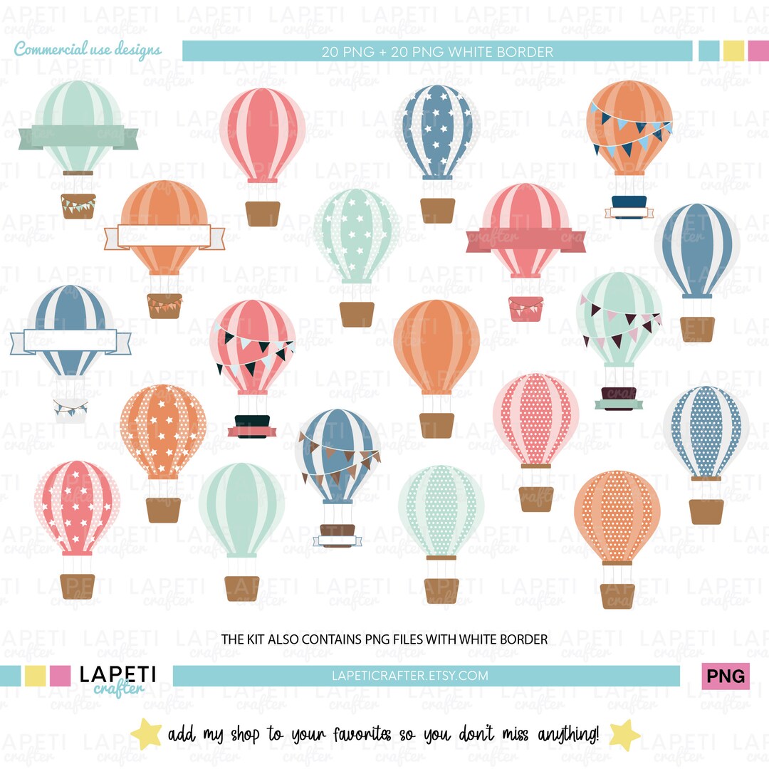 Digital Hot Air Balloon Clipart, Hot Air Balloon Party Printable ...