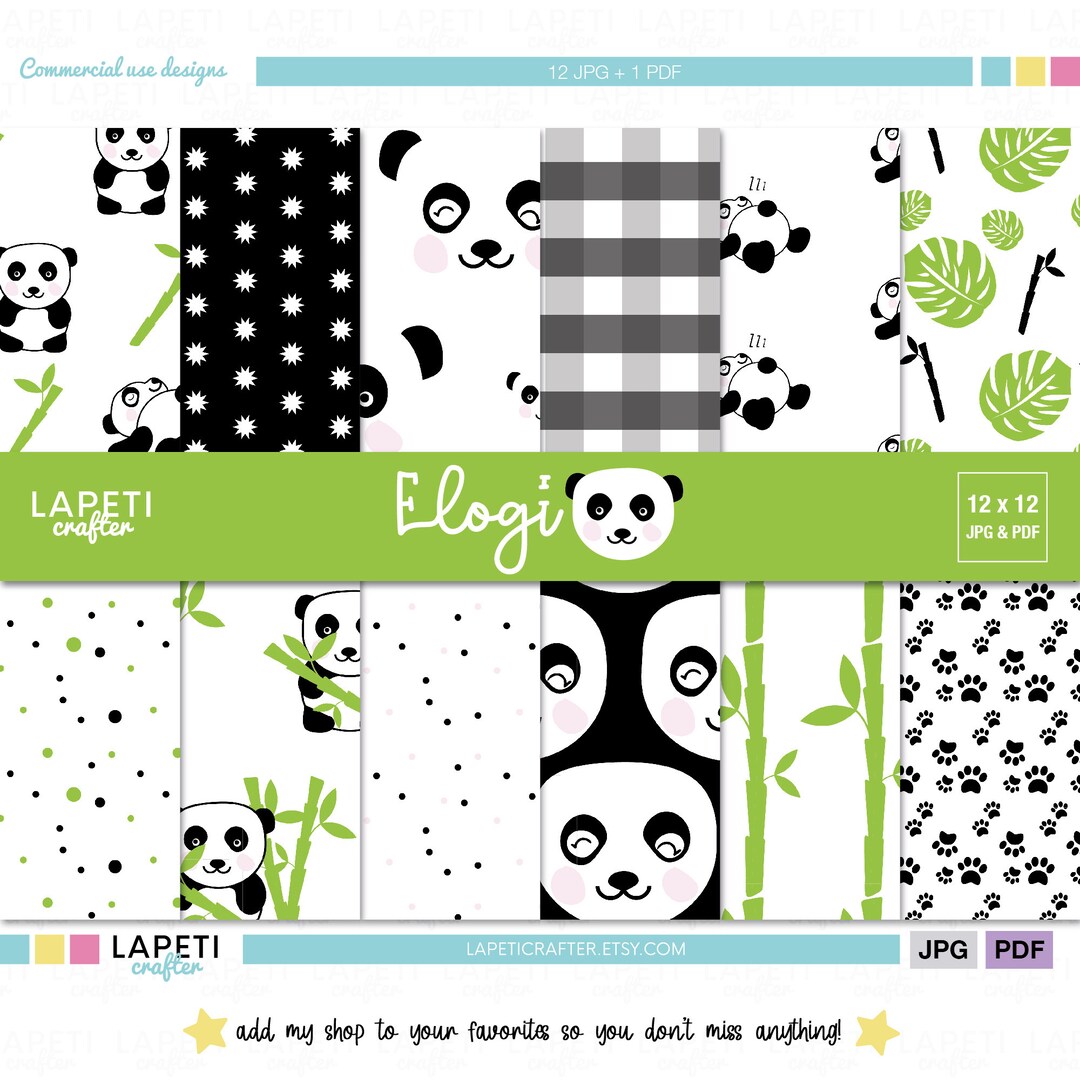 Panda Bear Digital Paper for Scrapbooking 12x12 Digital Download Panda ...