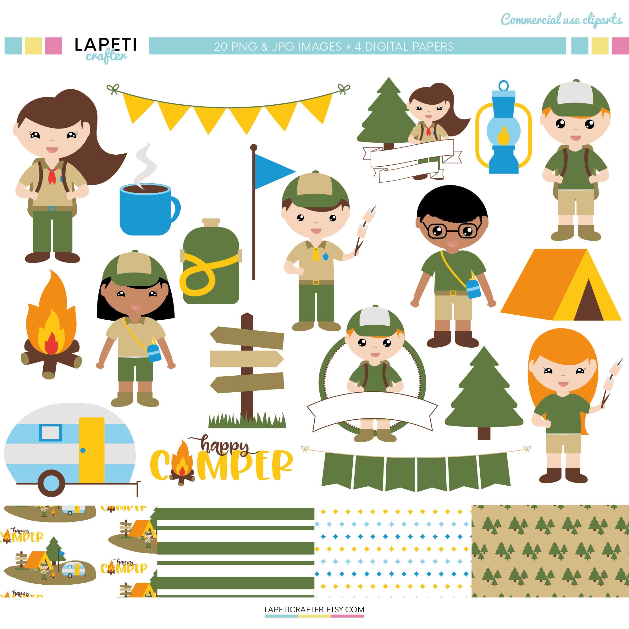 Camping Clipart Boy Sclout Clipart Commercial Use Camp Png - Etsy
