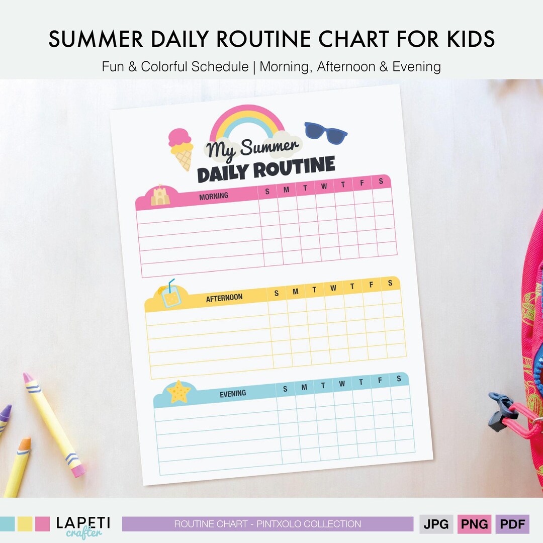 Summer Routine Chart for Kids Printable | Daily Schedule Planner for ...