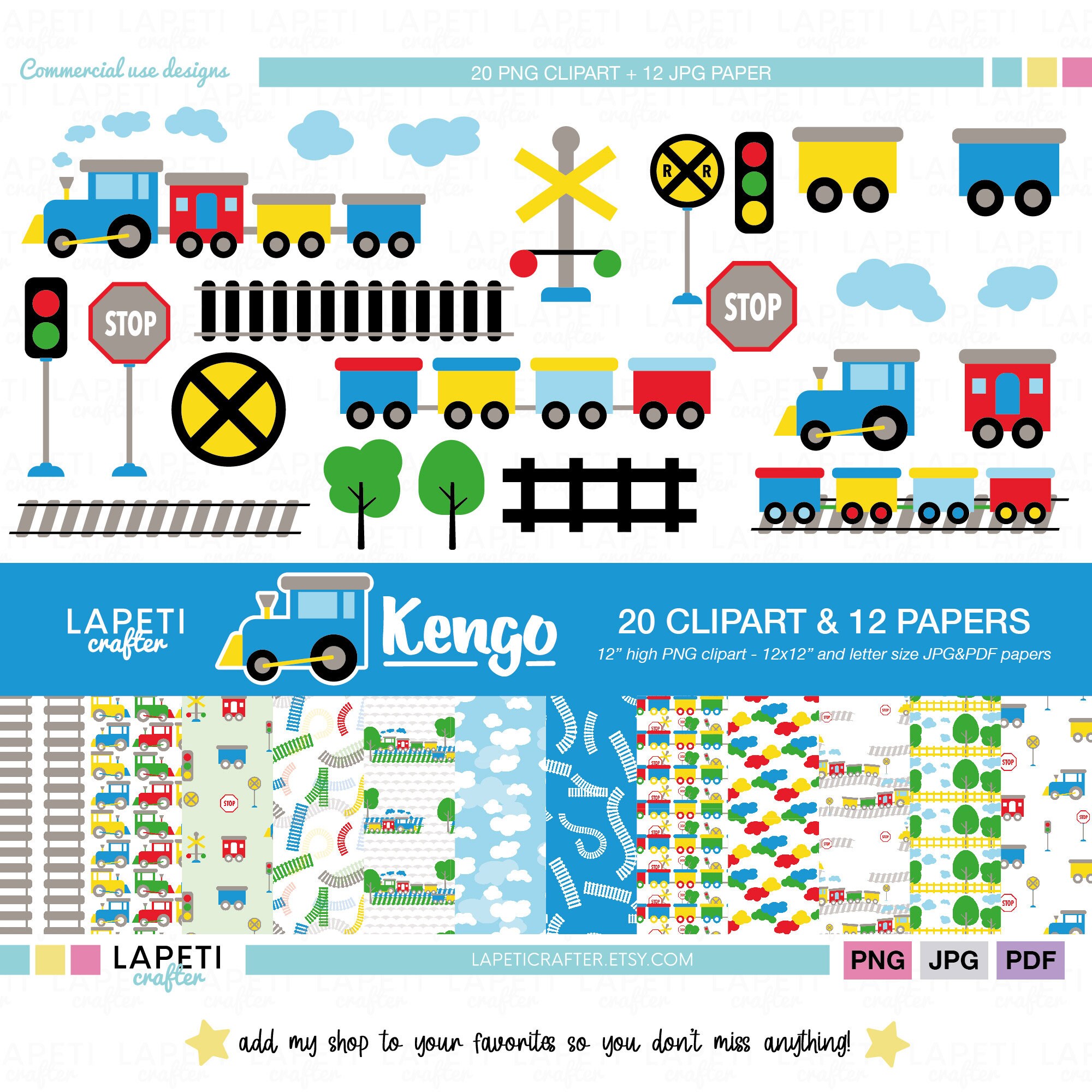 TRAIN Clipart and Digital Paper Kit 20 PNG Files 12 Jpg - Etsy