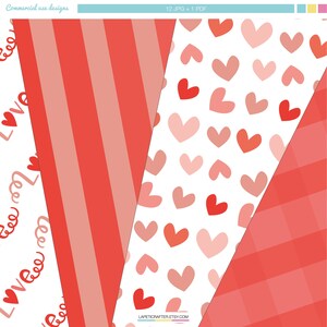 Valentines Day Digital Paper Pink & Red 12x12 Scrapbook - Etsy